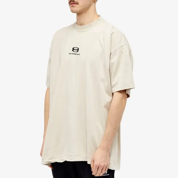 Balenciaga Logo T-Shirt In Light Beige/Black - 45% Off | Editorialist